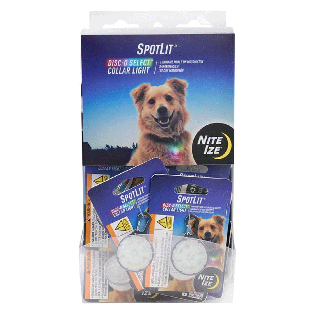 NITE IZE SpotLit Collar Light Gravity Bin Disc-O-Select 24pc | King Wholesale Pet Supplies